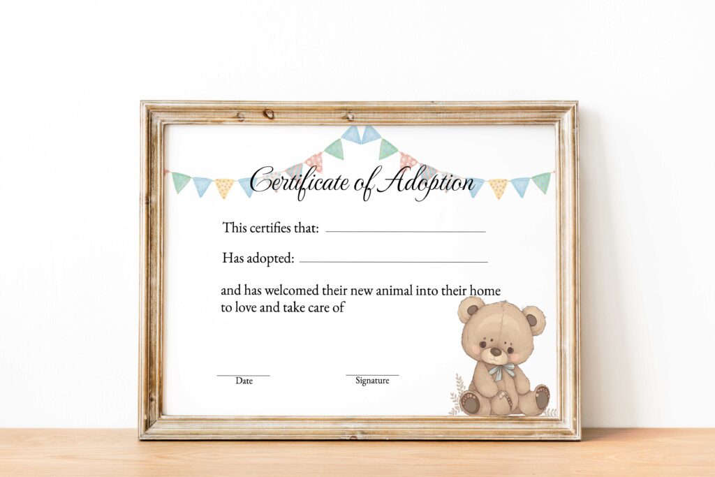 Adoption Certificate For Stuffed Animal, Teddy Bear Adoption ...