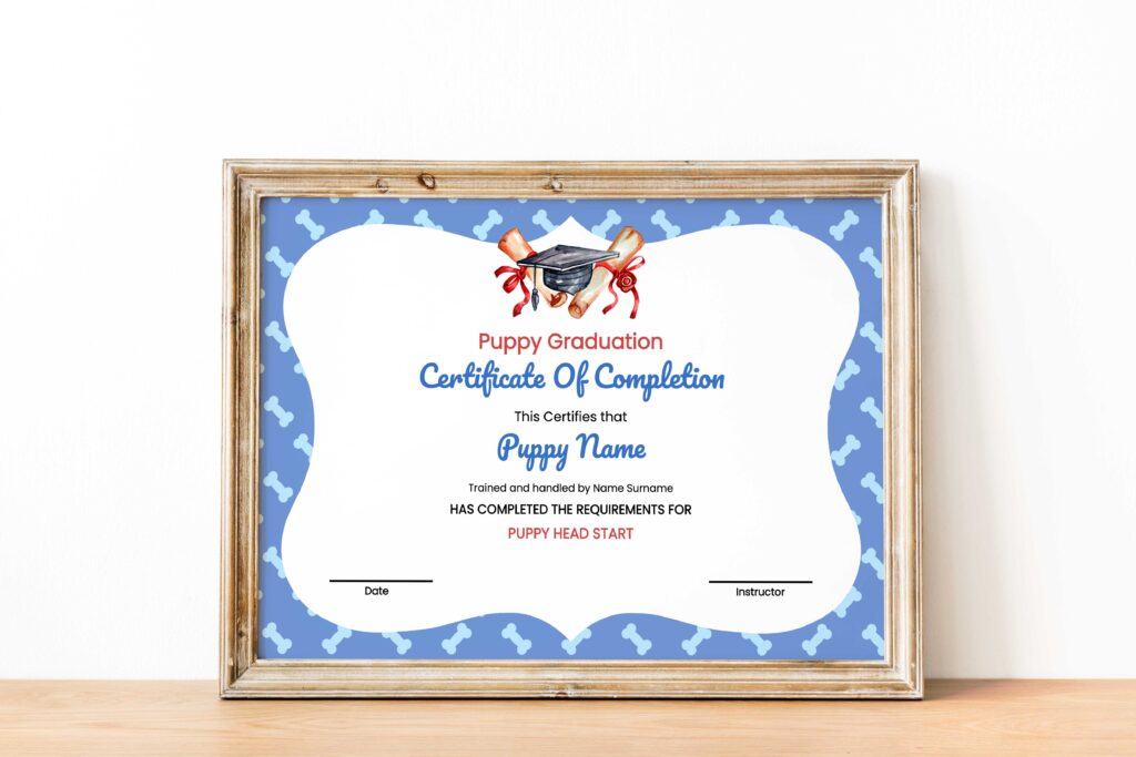 Puppy Graduation Certificate Template, Editable Certificate of ...