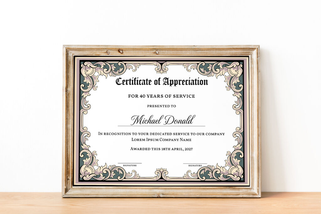 Vintage Years of Service Certificate, Appreciation Certificate Template, Editable Corporate ...