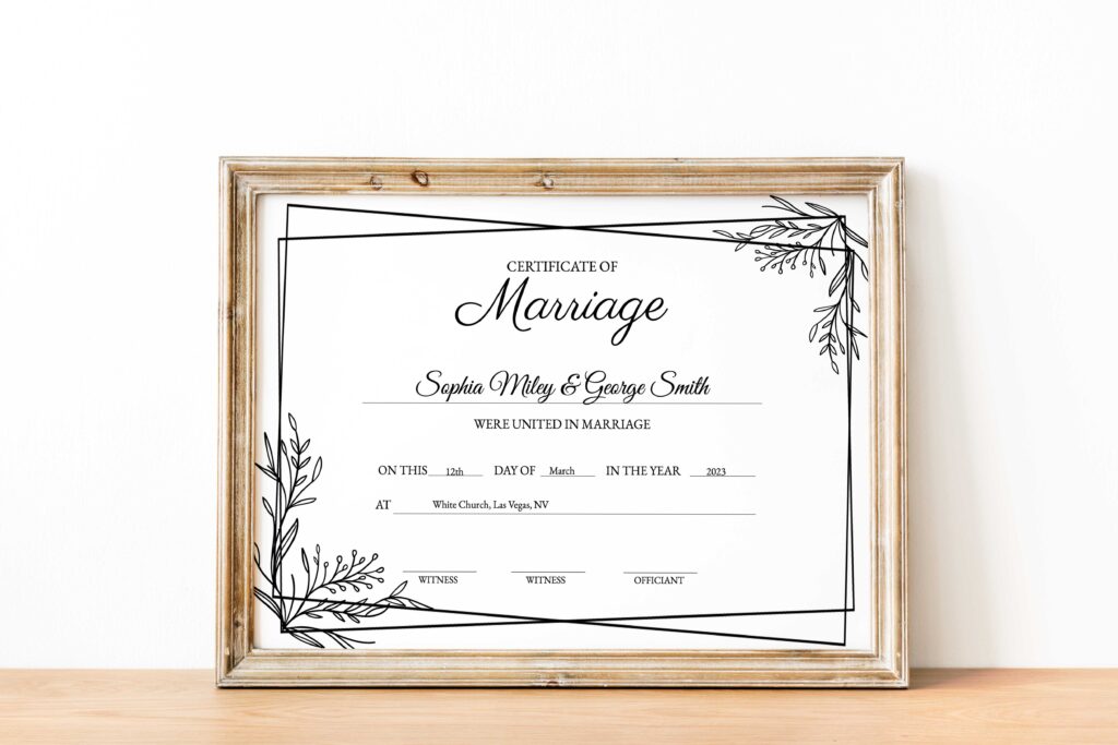 Elegant Wedding Certificate, Printable Certificate of Marriage, Wedding ...