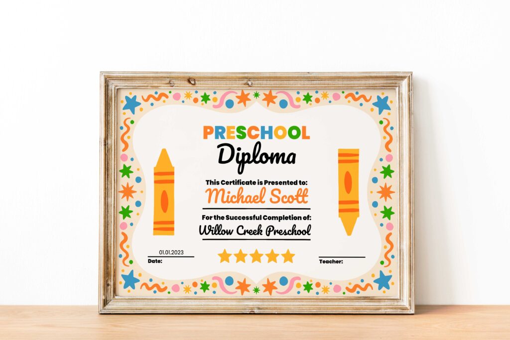 Personalized Printable Preschool Diploma, Editable Children Graduation ...