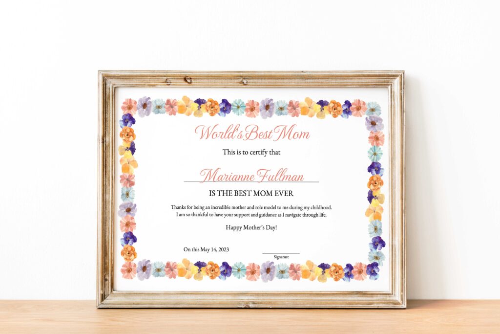 Editable Best Mom Certificate Template, Mother's Day Certificate Best ...