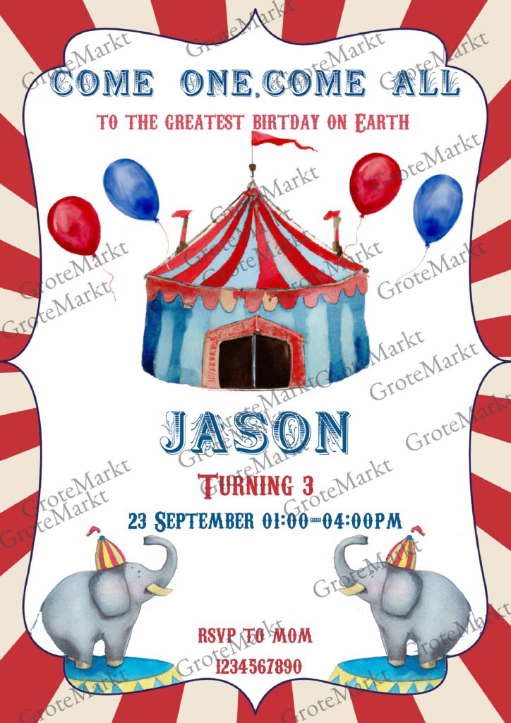 Editable Circus Birthday Invitation, Party Animals, Circus Invitation ...