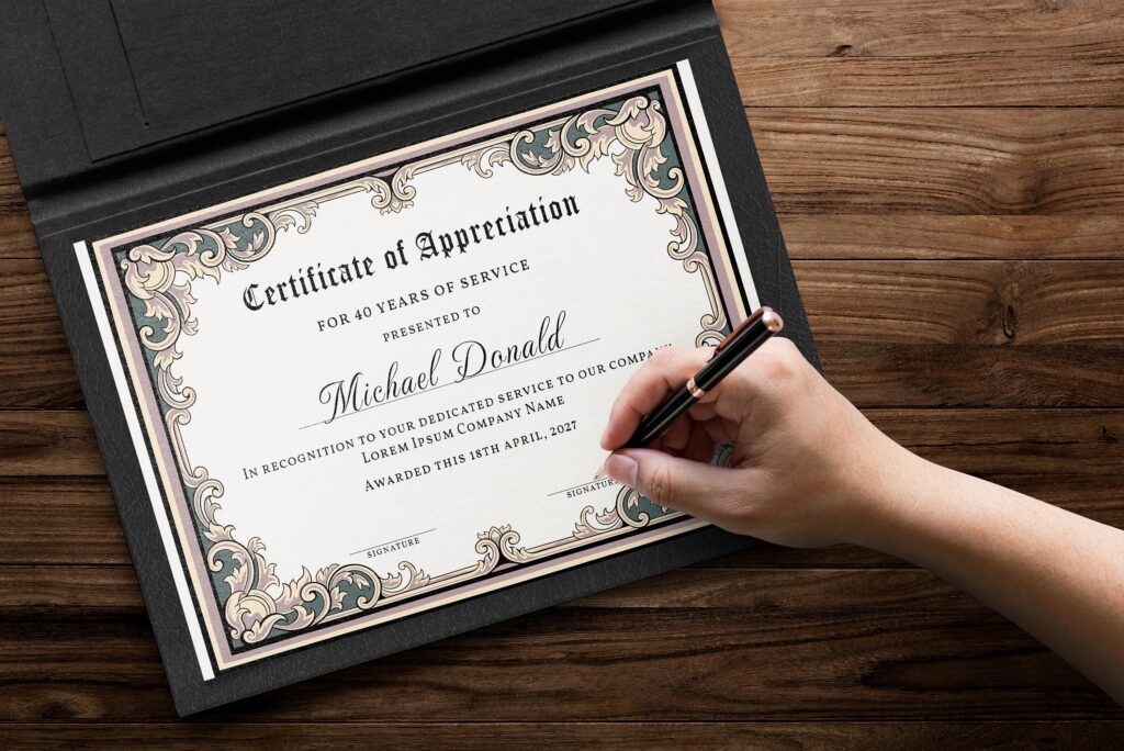 Vintage Years of Service Certificate, Appreciation Certificate Template, Editable Corporate ...