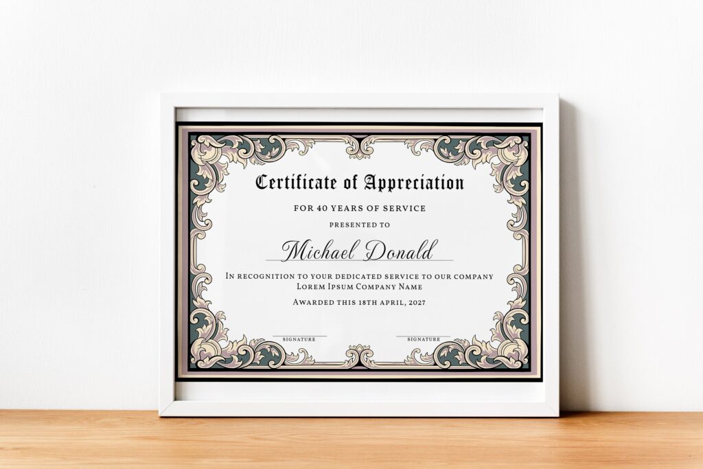 Vintage Years of Service Certificate, Appreciation Certificate Template, Editable Corporate ...