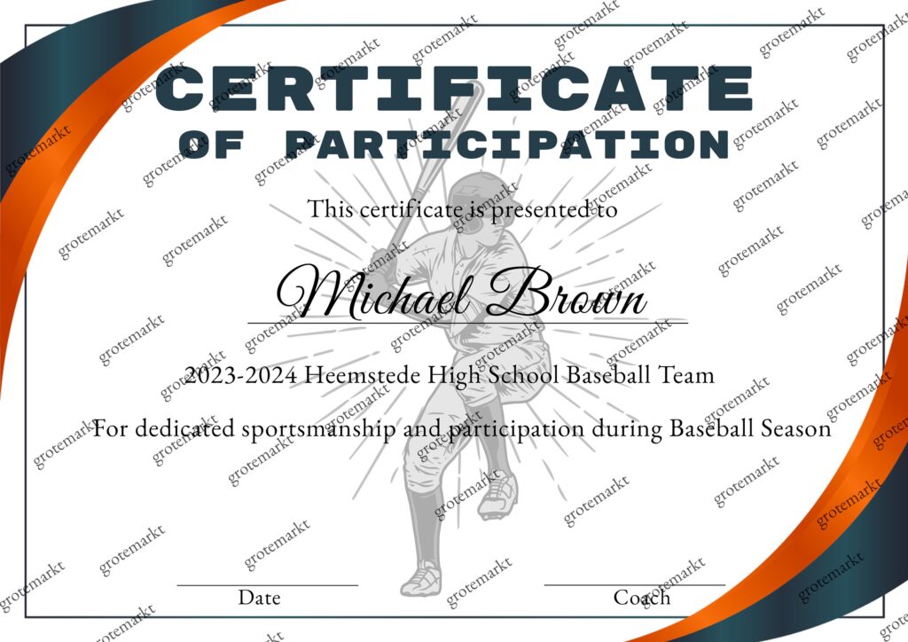Baseball Certificate, Achievement, Award, Sports MVP, Certificate of ...