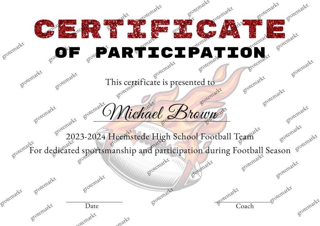 Editable American Football Certificate Template, Sports Certificate ...