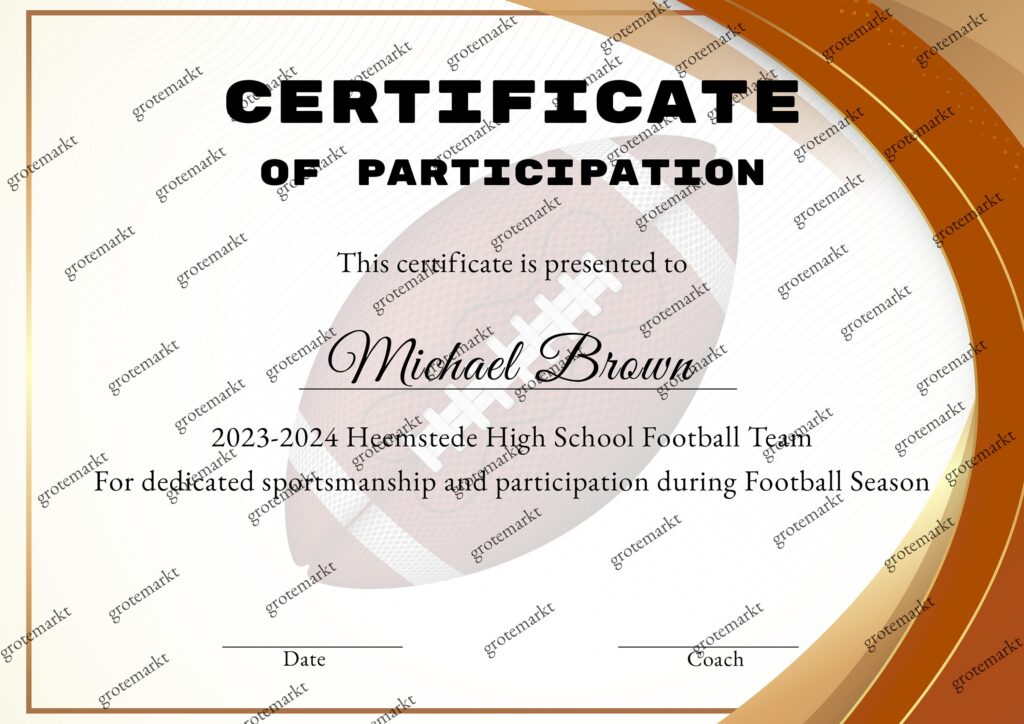 American Football Certificate Template, Sports Certificate Award ...