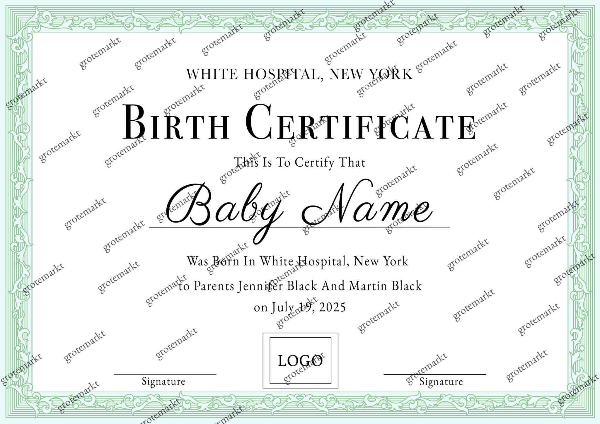 Birth Certificate Template, Printable Certificate of Birth, Maternity ...