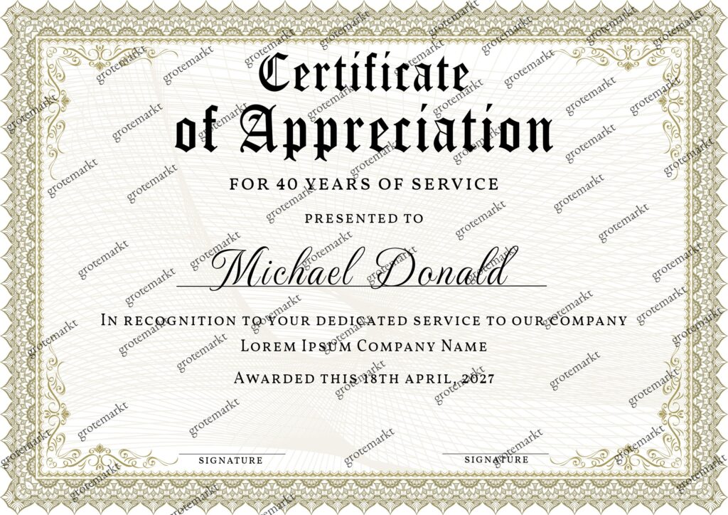 Editable Years of Service Certificate of Appreciation Template, Elegant ...