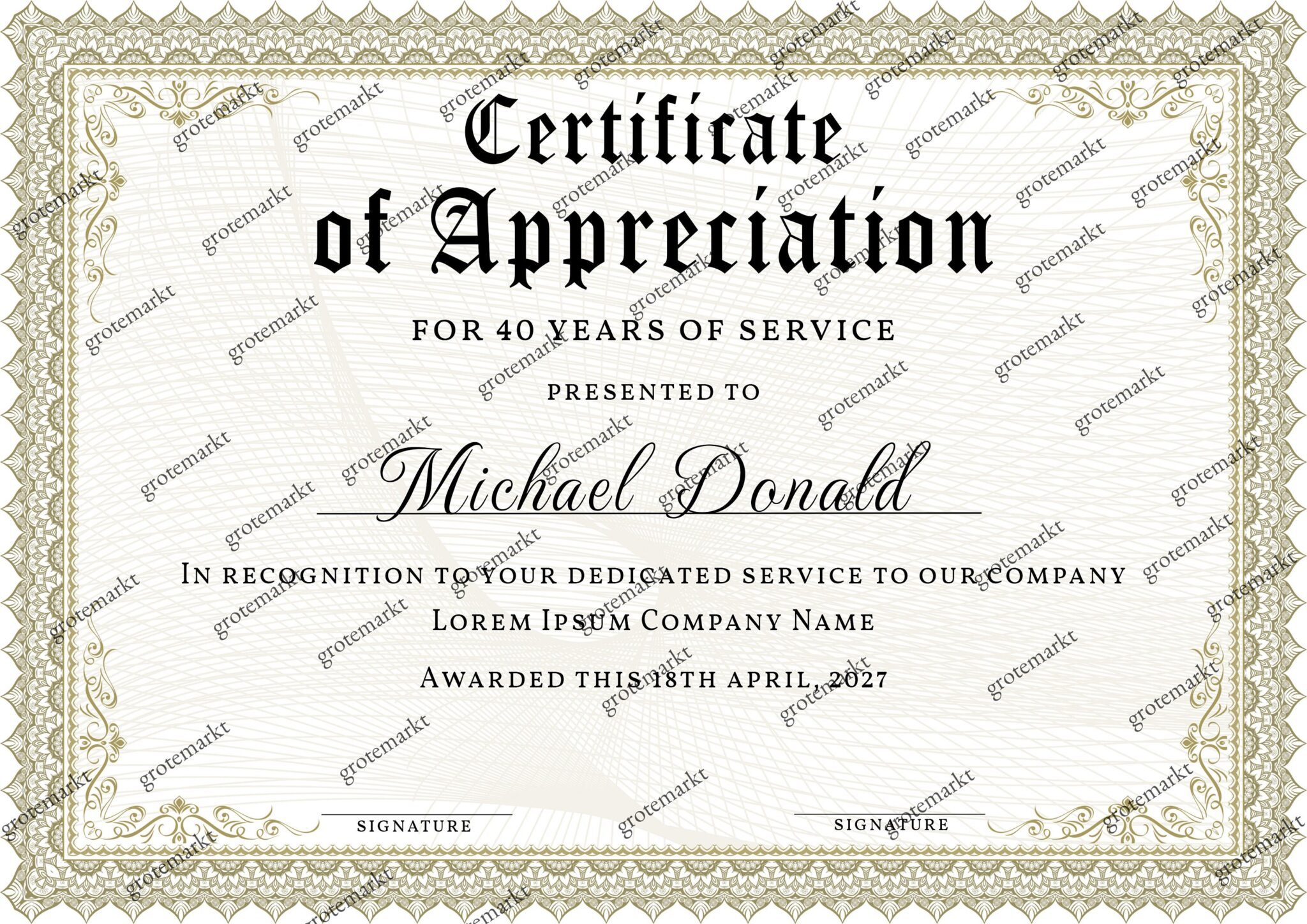 Editable Years of Service Certificate of Appreciation Template, Elegant ...