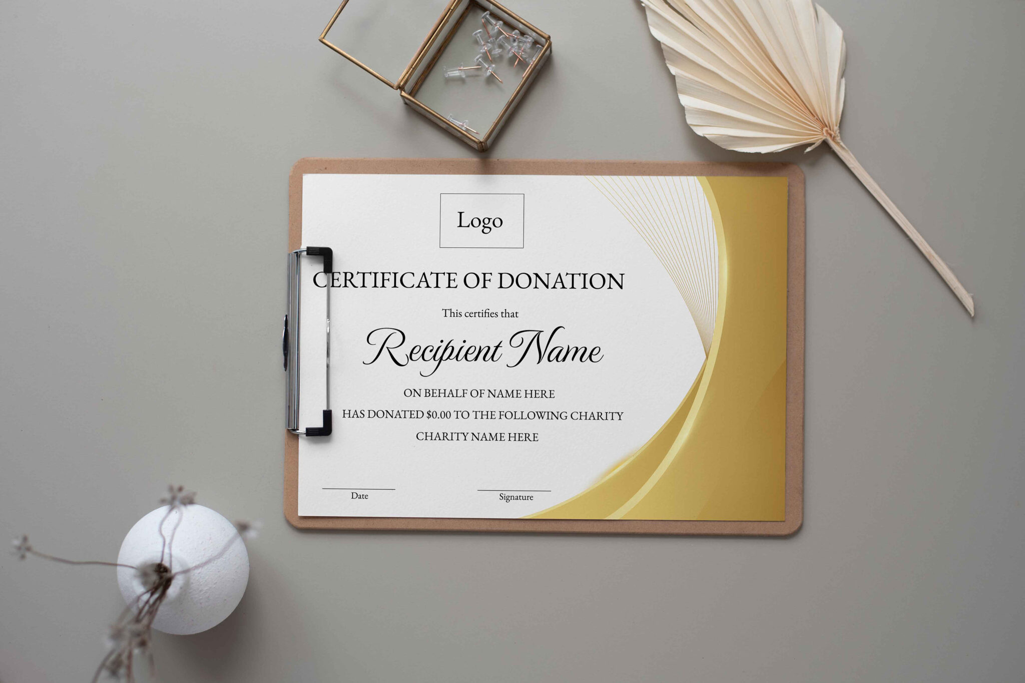 Editable Certificate of Donation Template, Printable Charity Donation ...