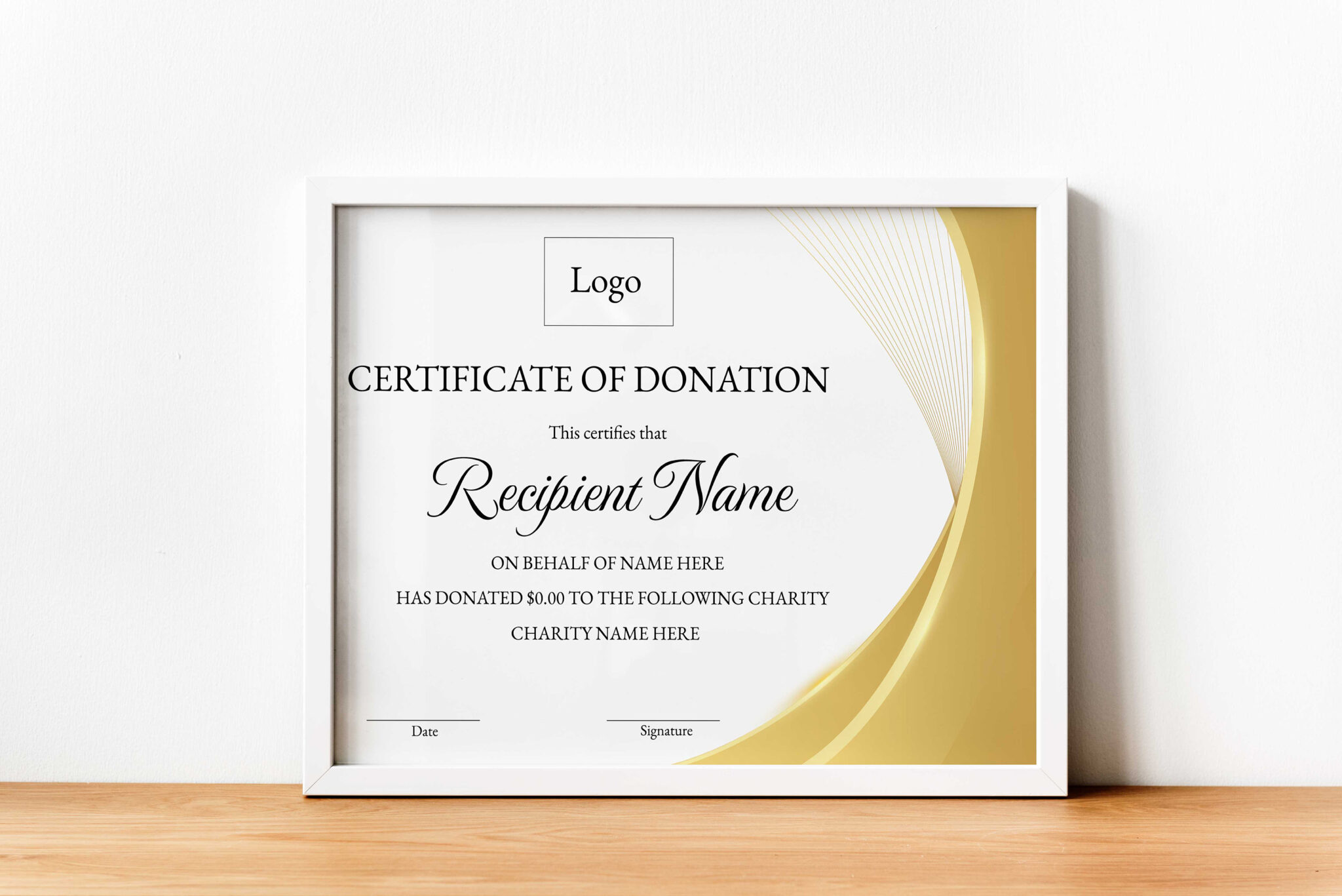 Editable Certificate of Donation Template, Printable Charity Donation ...