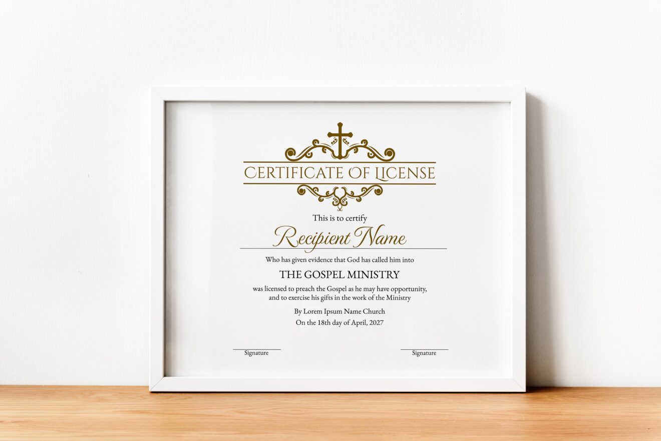 Editable License to Preach Template, Printable Certificate of License ...