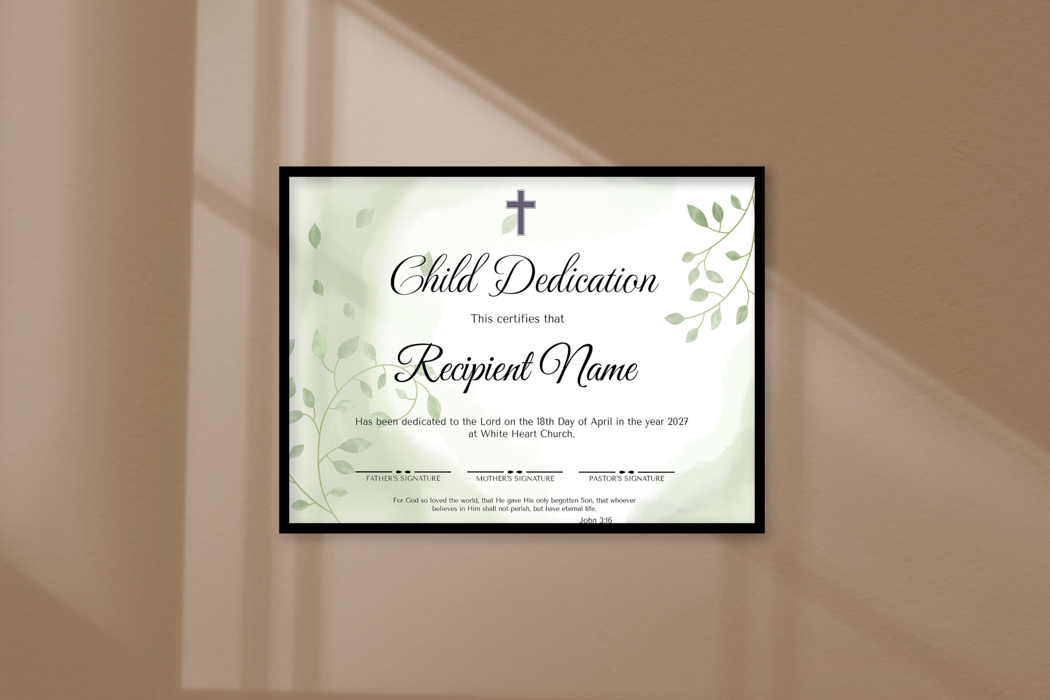 Greenery Child Dedication Certificate Template, Baby Dedication ...